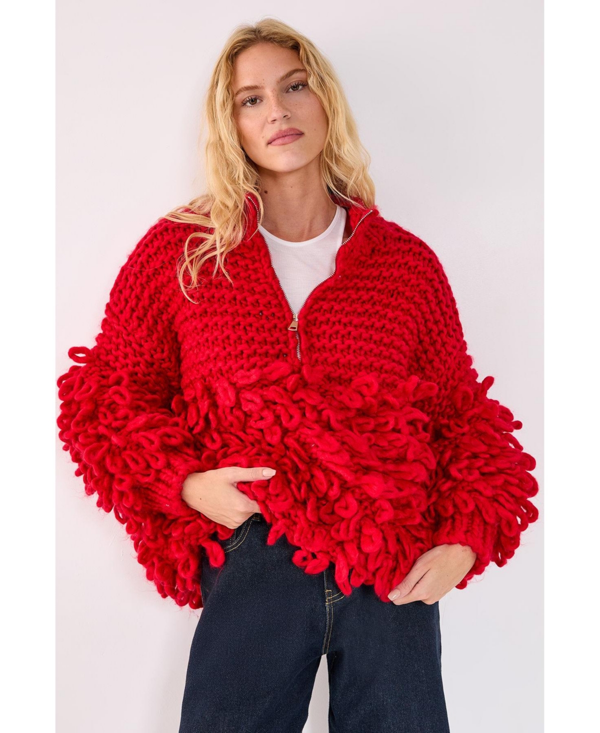 Click here for Nasty Gal Womens Loopy Quarter Zip Sweater - Red prices