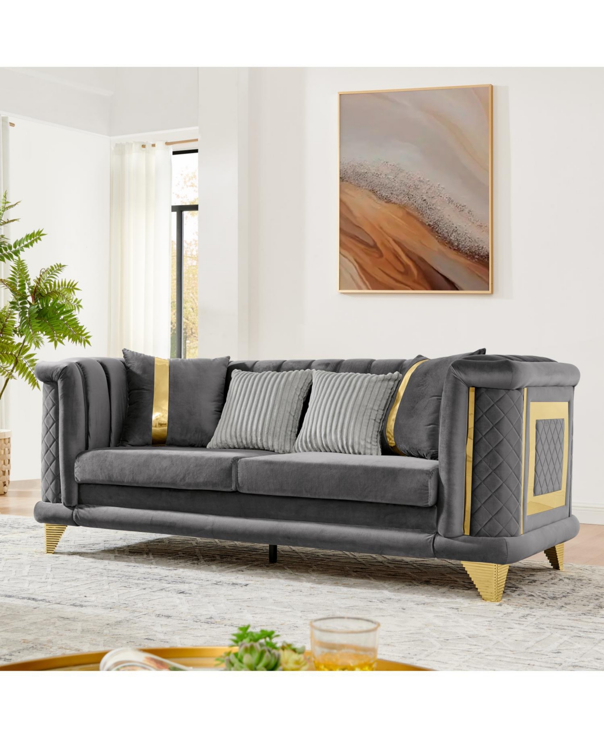 Click here for Streamdale Furniture Velvet 3 Seater Sofa  Gold Tr... prices