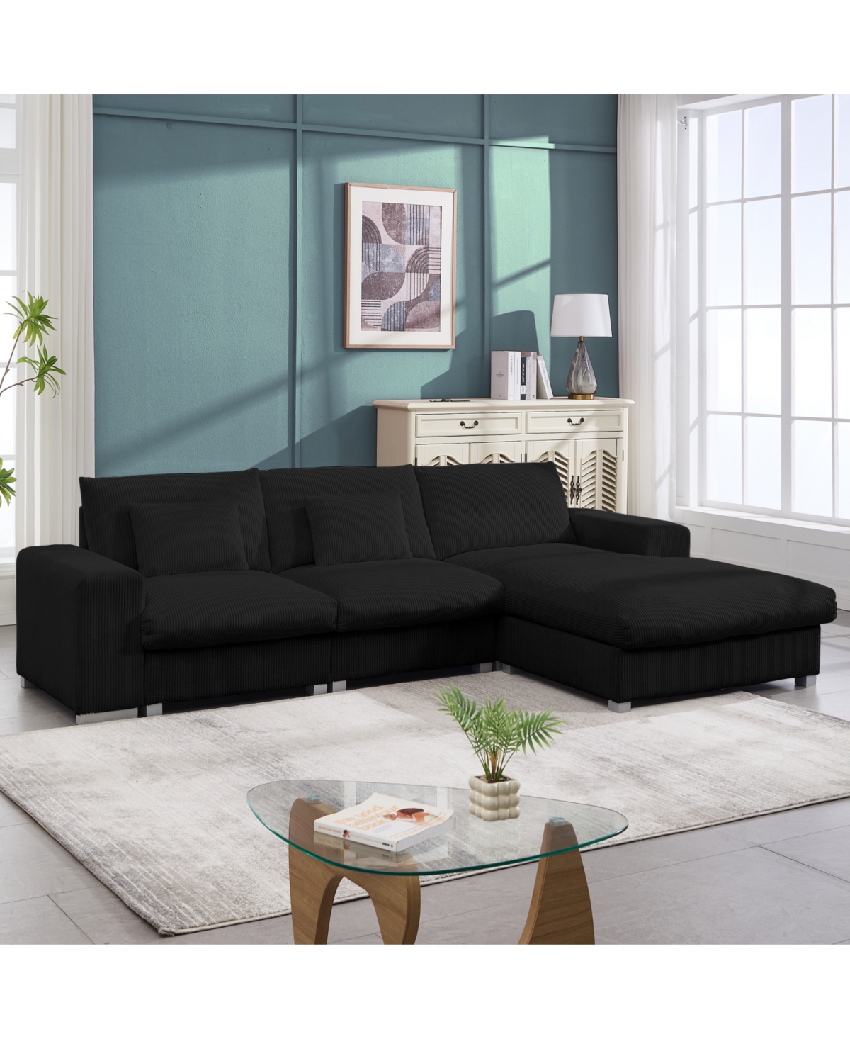 Click here for Streamdale Nordic L-shaped Flannel Sofa  Wooden Fr... prices