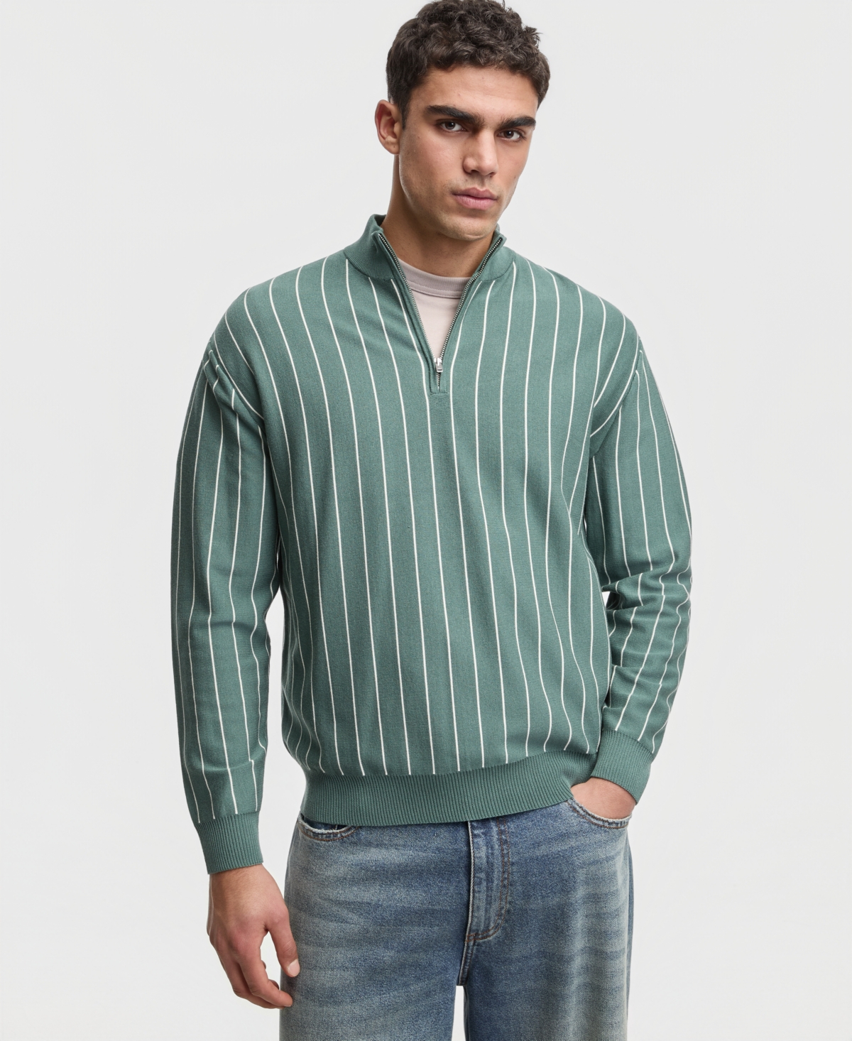 Click here for Mode of One Mens Relaxed-Fit Long-Sleeve Stripe Qu... prices