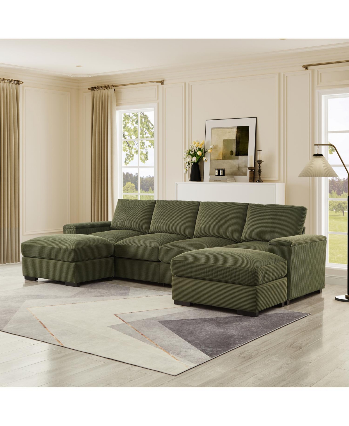Click here for Streamdale Corduroy Sectional Sofa with Ottomans -... prices