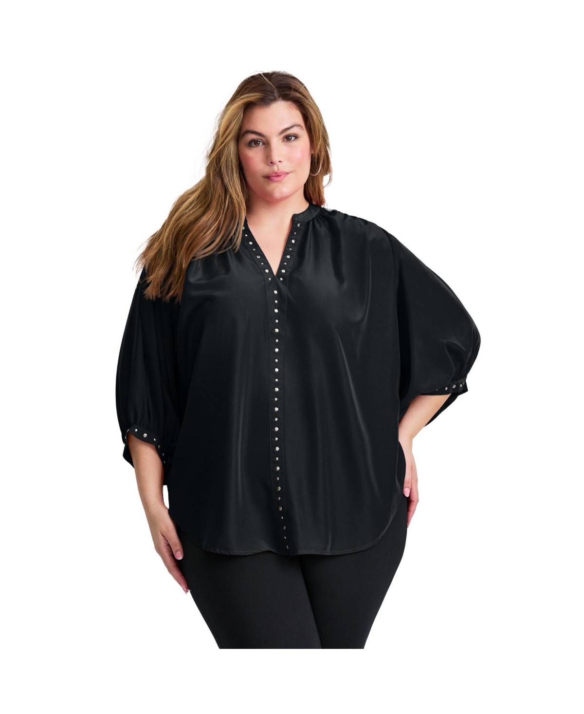 Click here for Avenue Womens Plus Size Studded Blouson Sleeve Blo... prices