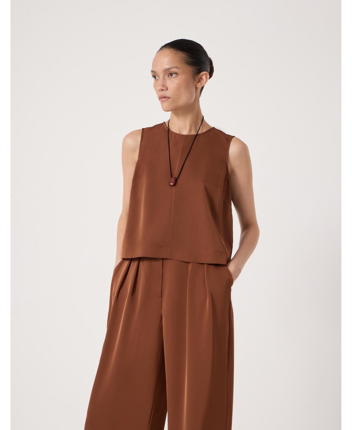 Click here for Hush Womens Vera Satin Shell Top - Toffee brown prices