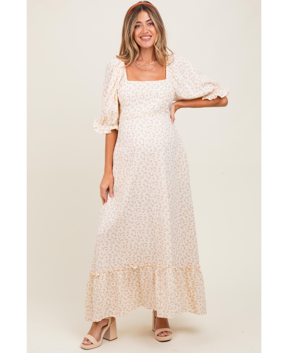 Click here for Pinkblush Maternity Beige Floral Print Square Neck... prices