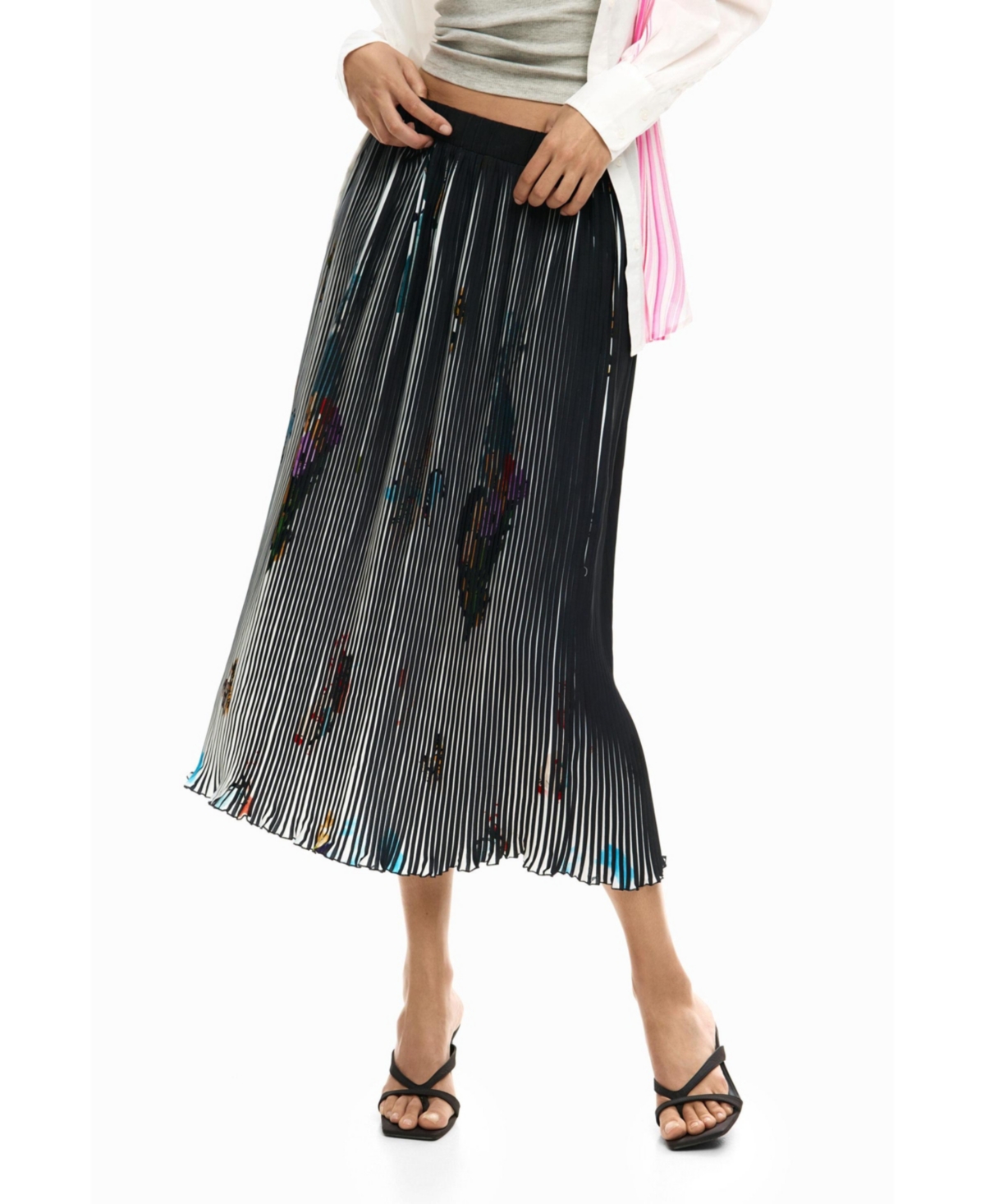Click here for Desigual Womens Arty texture midi skirt - Black prices