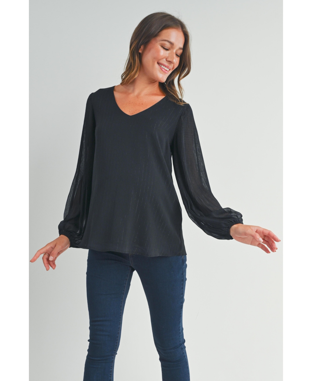 Click here for Hello Miz Maternity Flowy Sheer Long Sleeve V Neck... prices