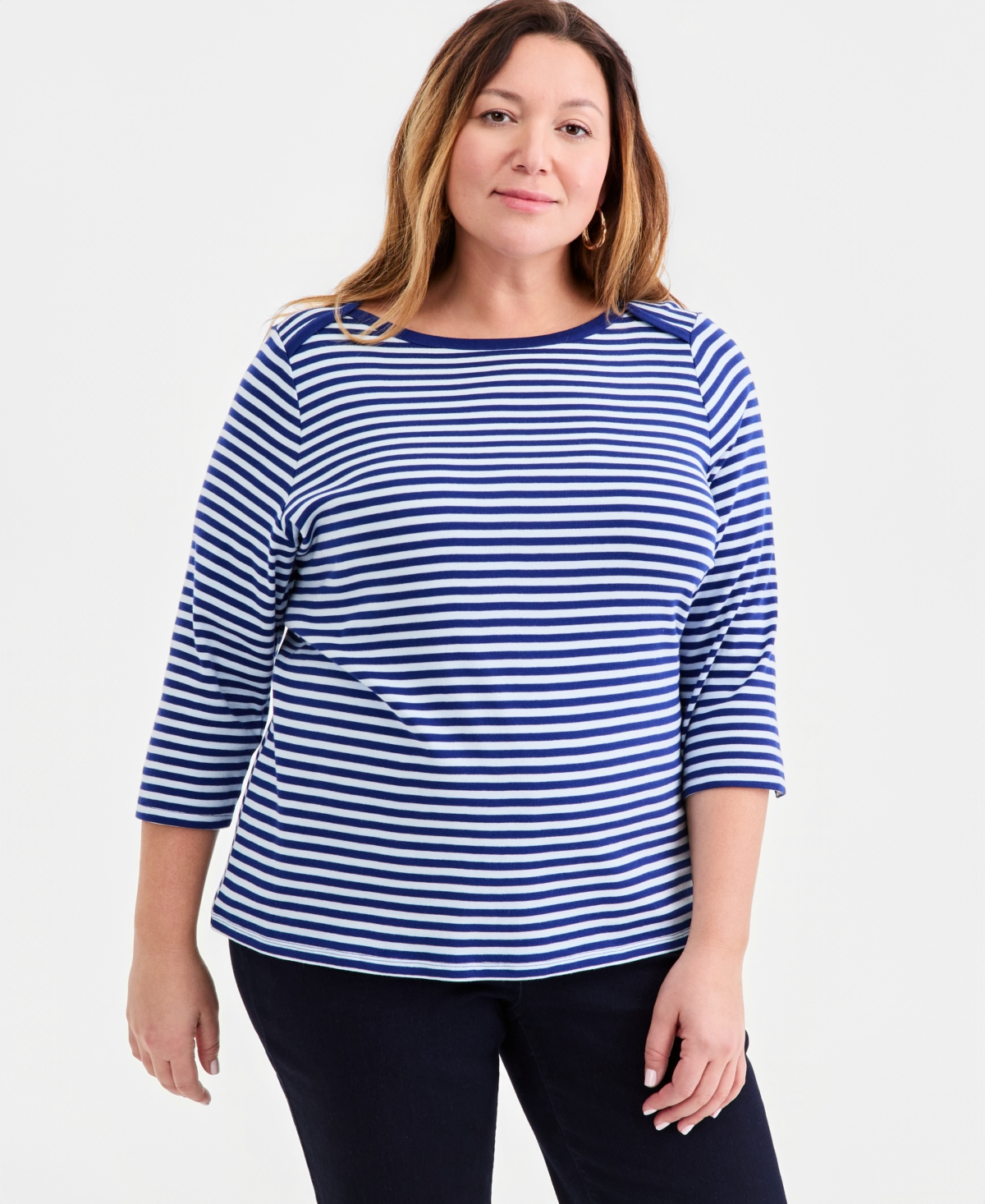 Click here for Style & Co Plus Size Stripe Pima Cotton 3/4-Sleeve... prices
