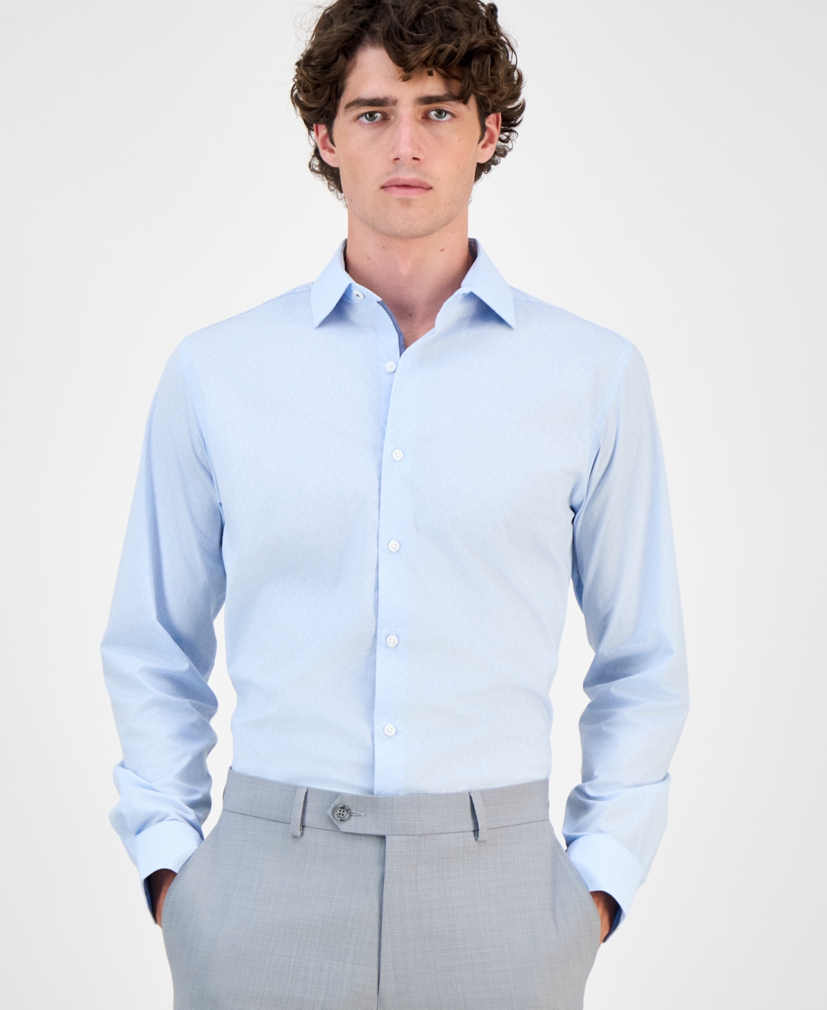 Bar Iii Slim Fit Mens Vine Print Dress Shirt  Created for Macys - Light Blue
