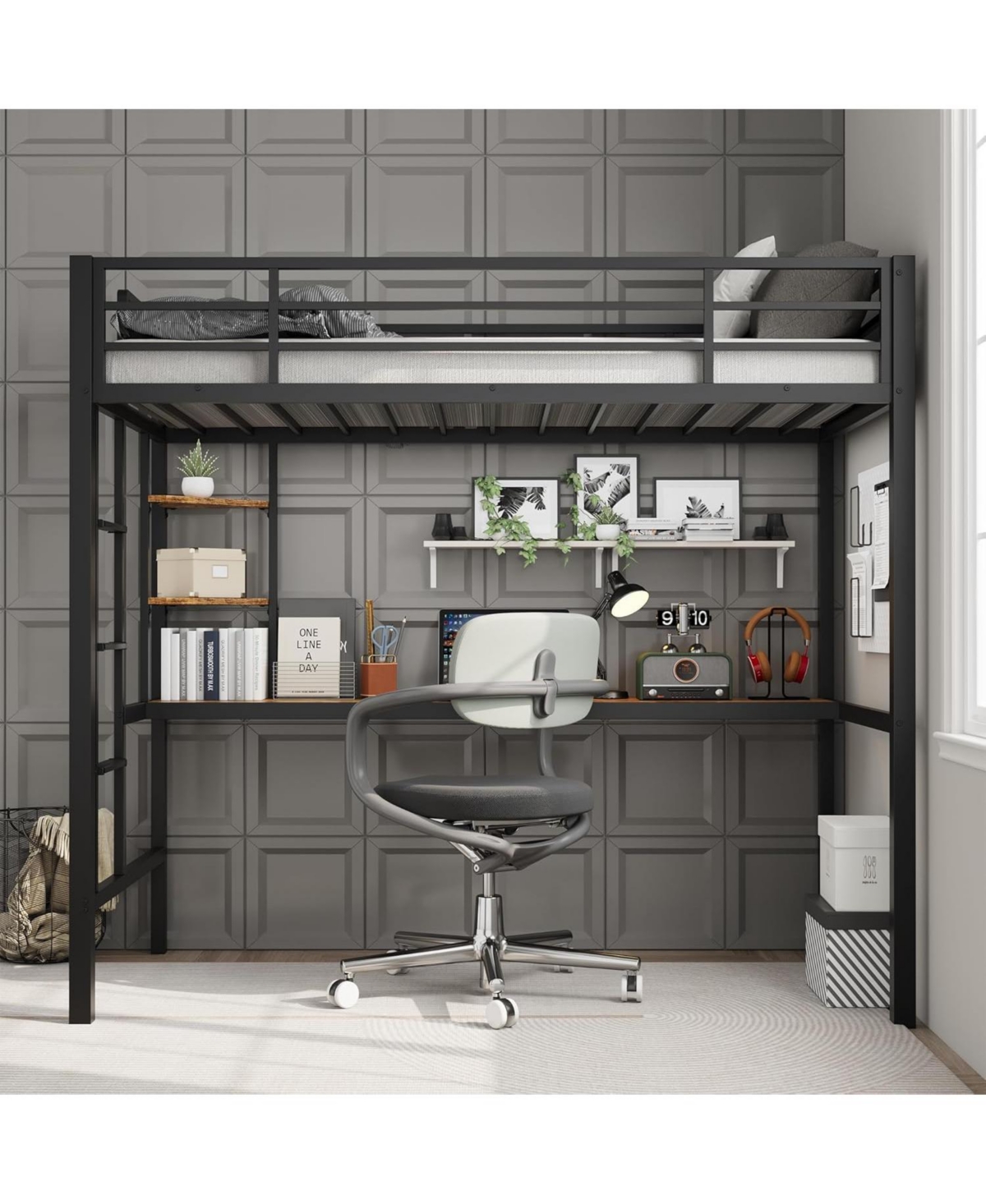 Click here for gaomon Twin Size Loft Bed with Large Desk  Storage... prices