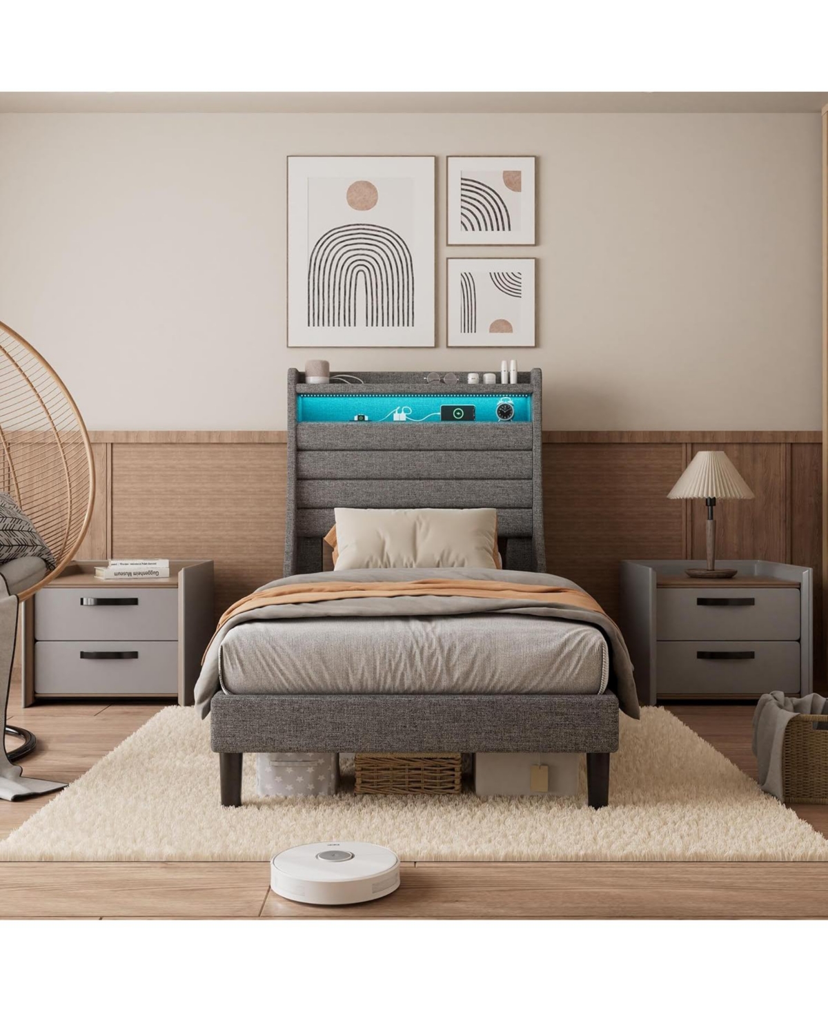 Click here for Twin Size Upholstered Platform Bed Frame with Head... prices