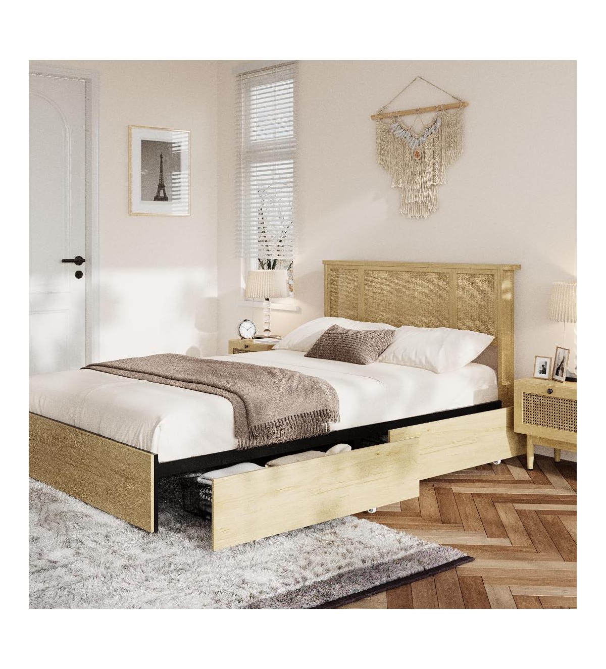 Click here for gaomon Queen Bed Frame with Natural Rattan Headboa... prices