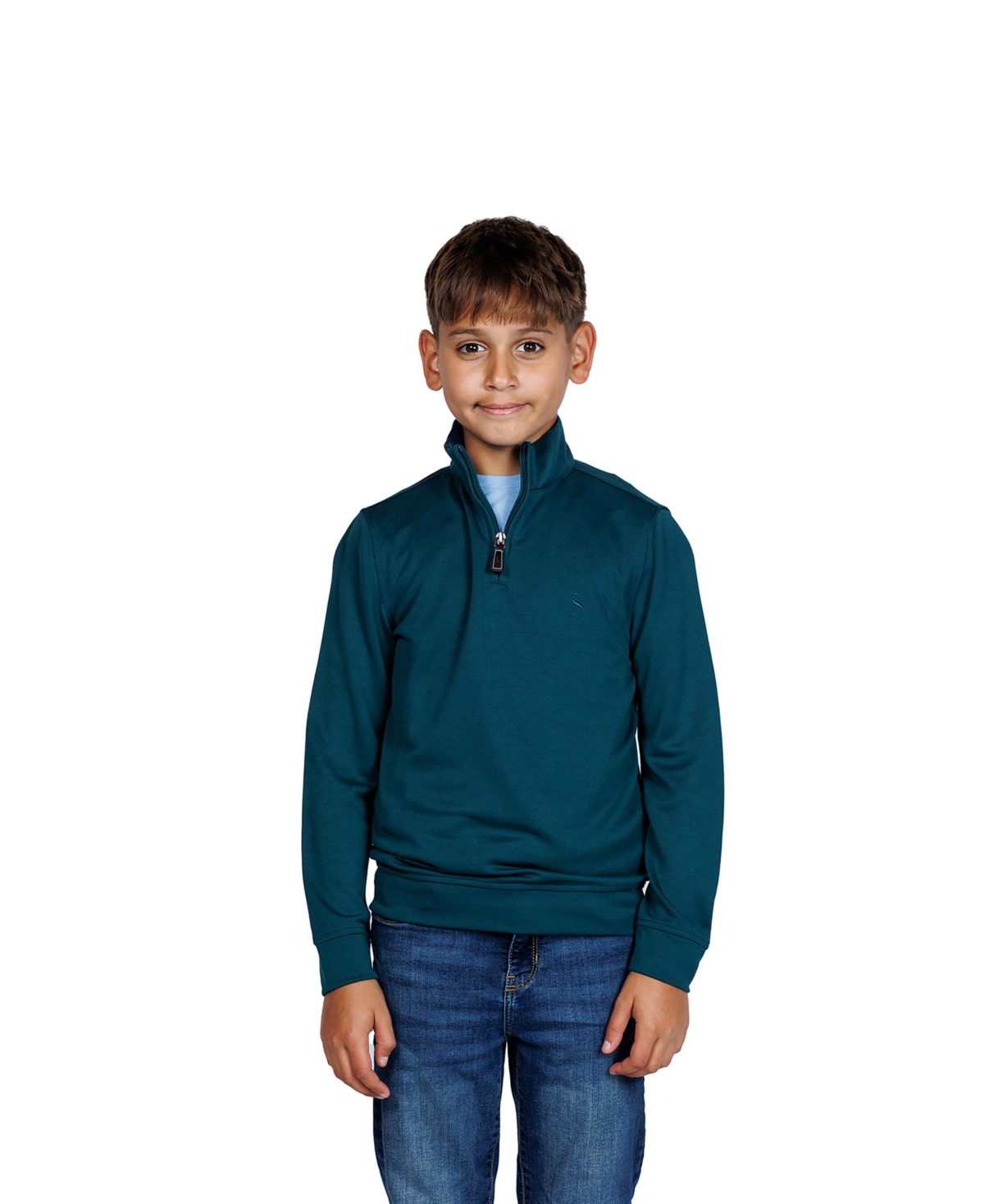 Click here for Tailorbyrd Boys Modal Quarter Zip - Hunter green prices