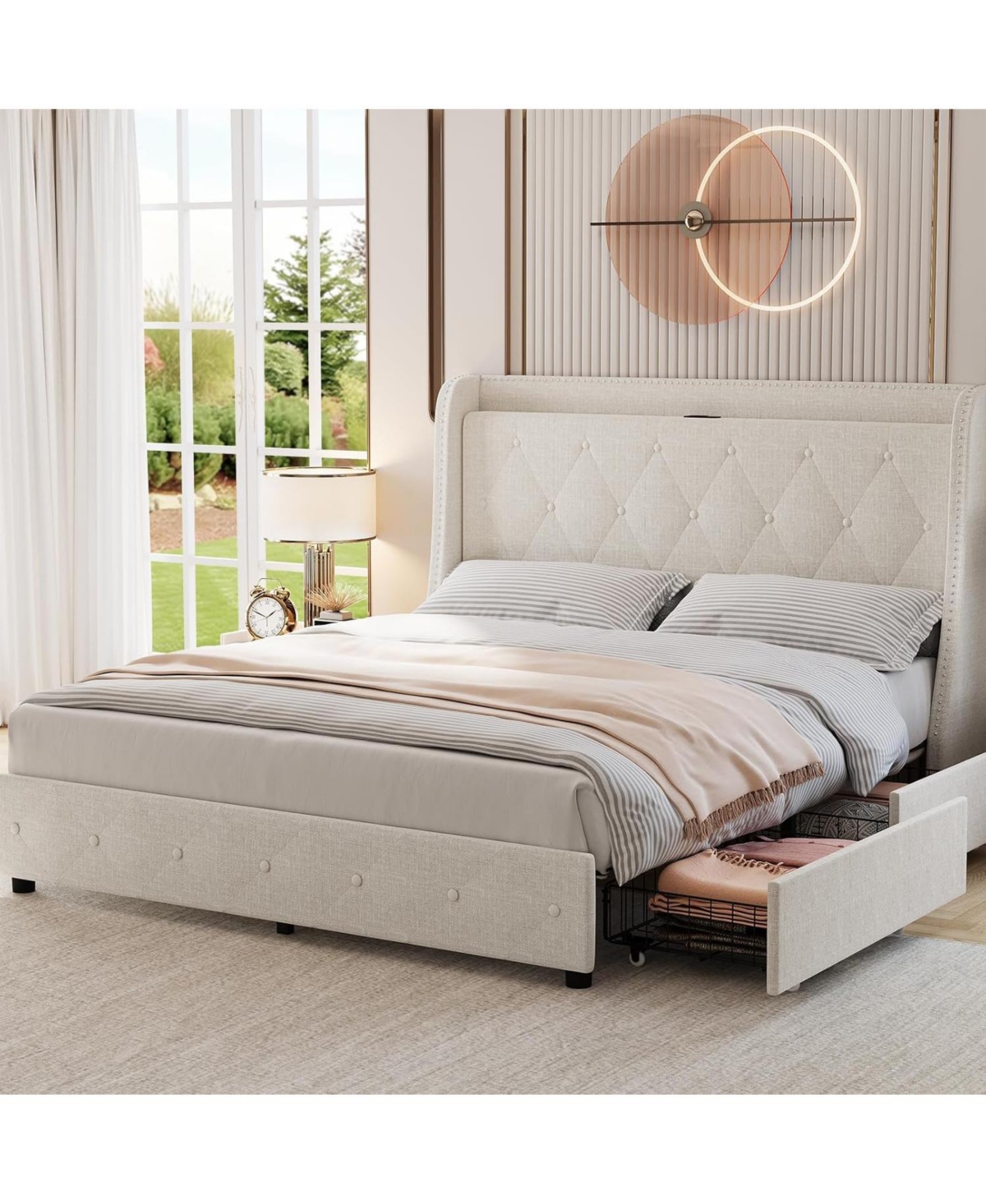 Click here for gaomon Upholstered Bed Frame with 4 Storage Drawer... prices