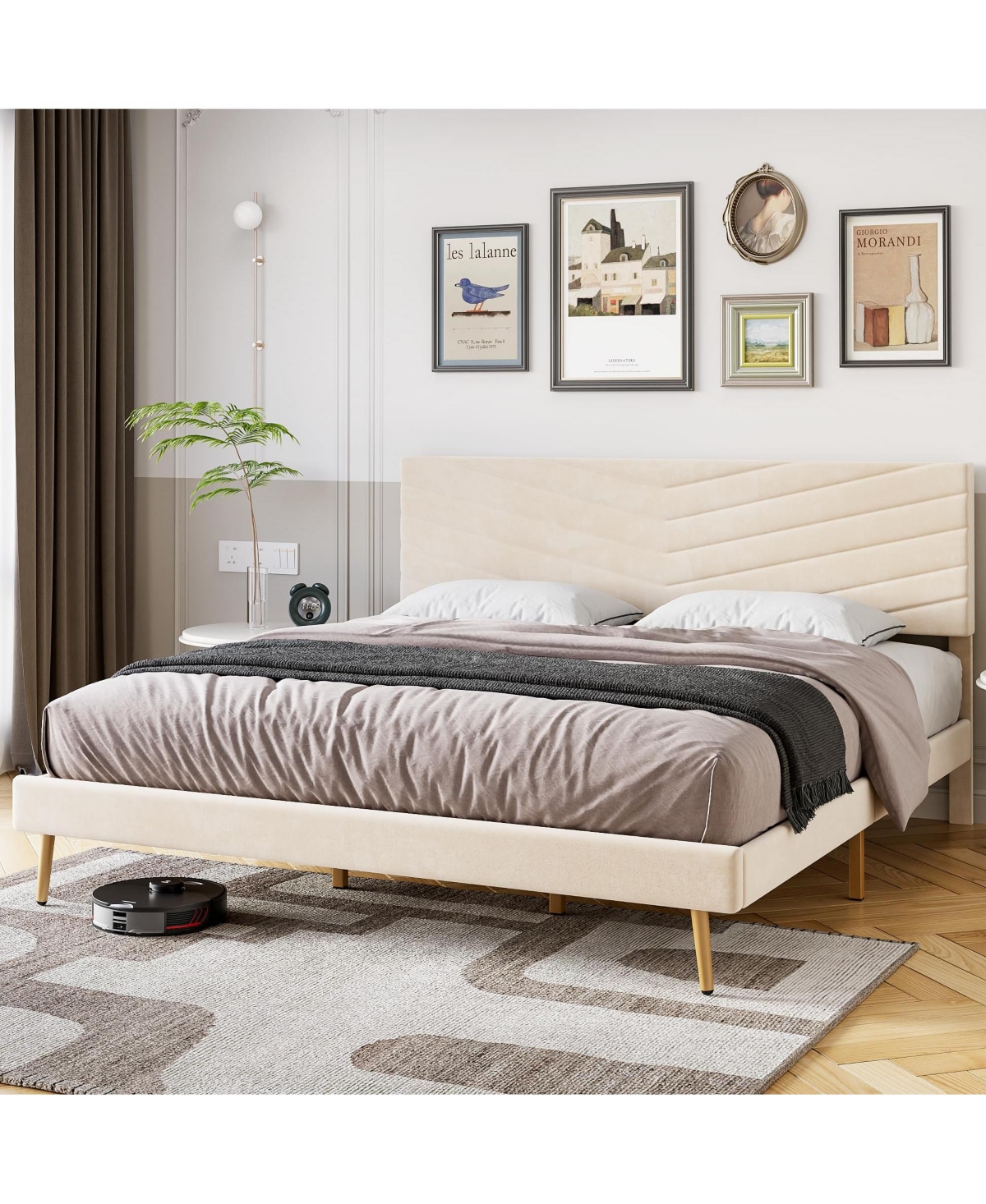 Click here for gaomon King Size Bed Frame with Velvet Upholstered... prices