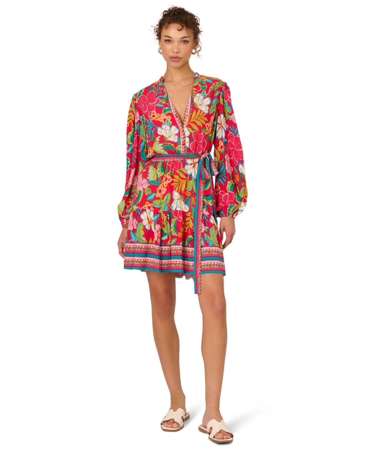 Click here for Adrianna Womens Printed V-Neck Short Dress - Red M... prices