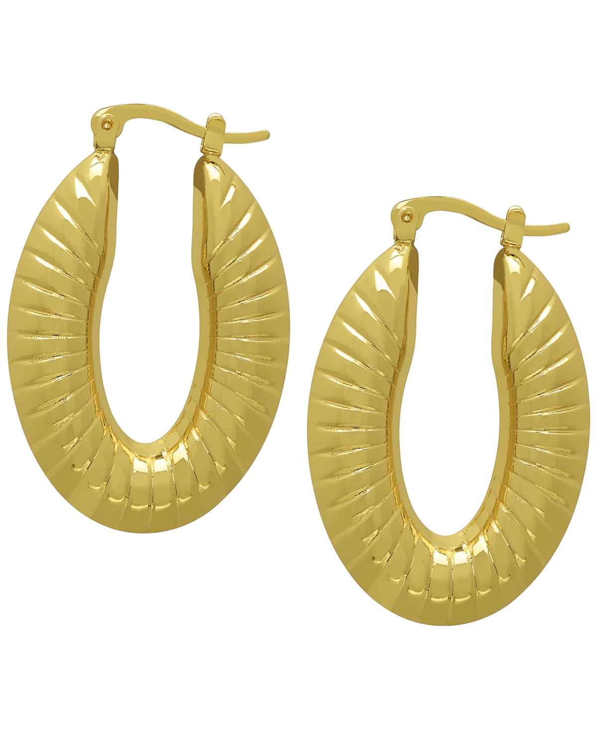 Click here for Macys 14k Gold Plated Brass Ribbed Shiny Oval Hoop... prices