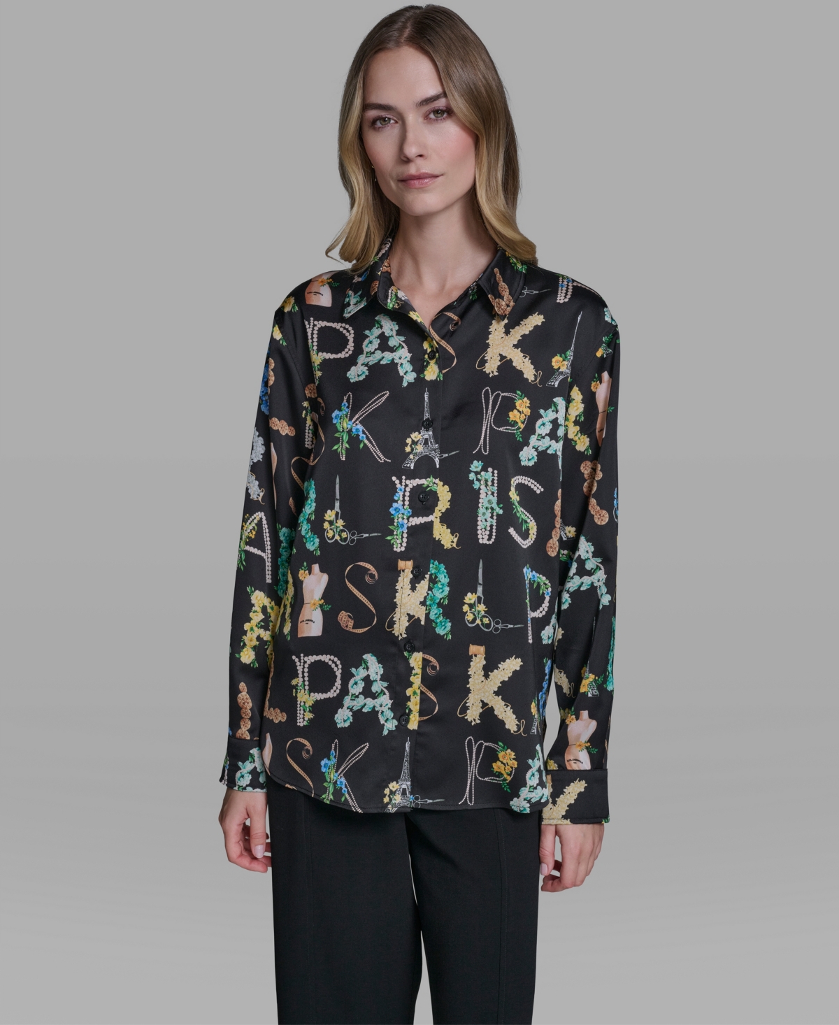 Click here for Karl Lagerfeld Paris Womens Printed Long-Sleeve To... prices