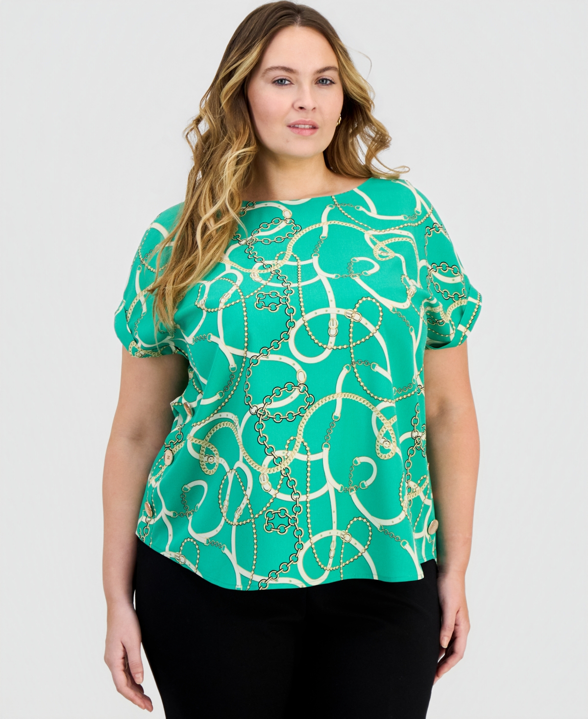 Click here for Jones New York Plus Size Printed Boat Neck Short-S... prices
