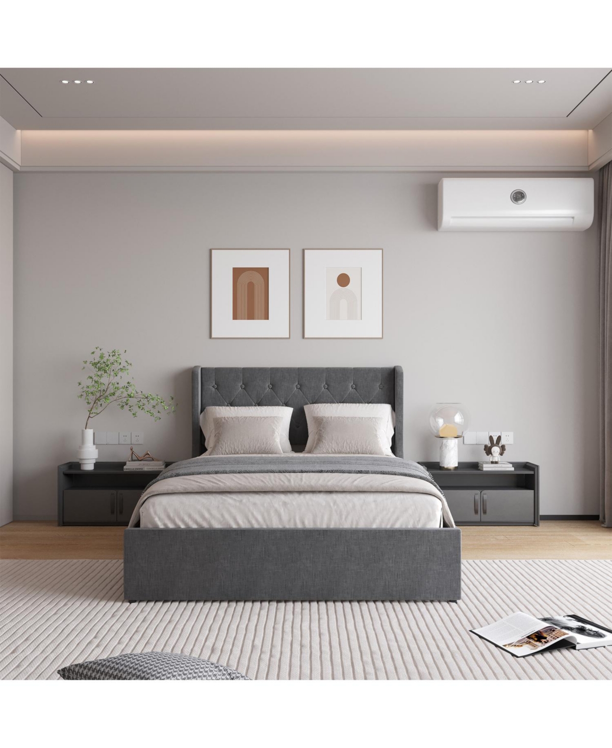 Click here for Streamdale Furniture Dark Grey Button Tufted Wingb... prices