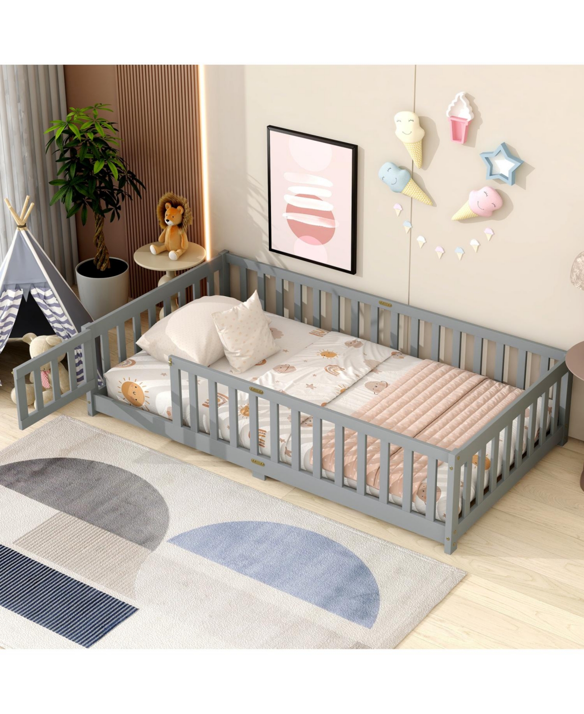 Click here for Streamdale Furniture Twin Floor Bed with Fence & D... prices