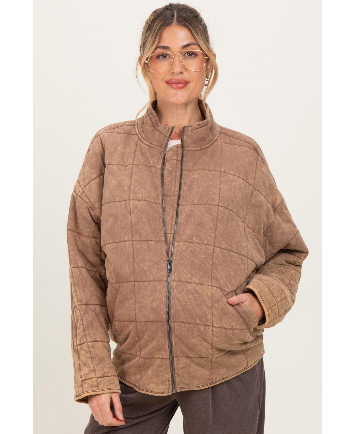 Click here for Pinkblush Maternity Mocha Quilted Oversized Jacket... prices