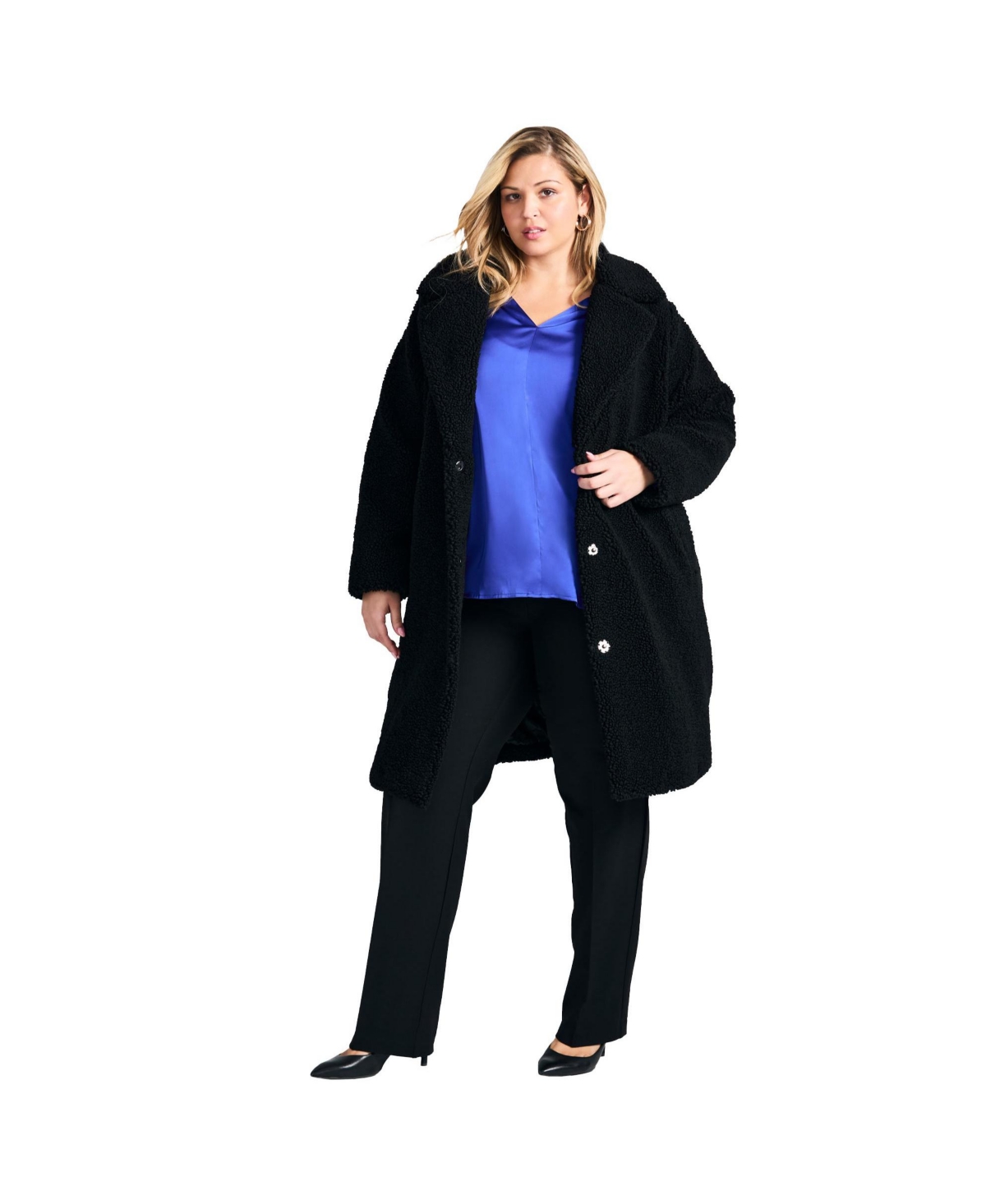 Click here for Avenue Womens Teddy Longline Coat - Black prices