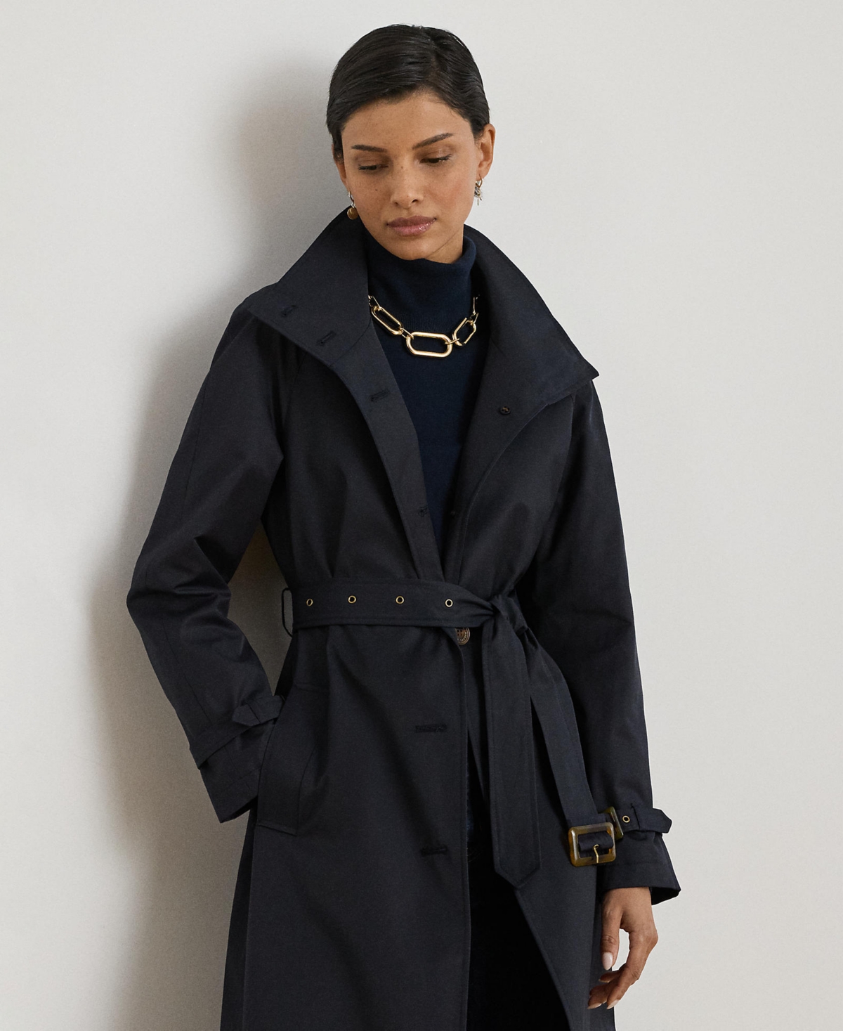 Lauren Ralph Lauren Womens Single Breasted Belted Trench Coat - Dark navy