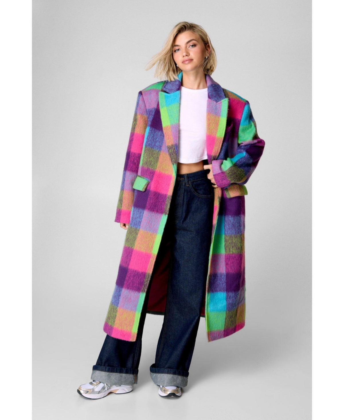 Click here for Nasty Gal Womens Multi Check Tailored Coat - Multi prices