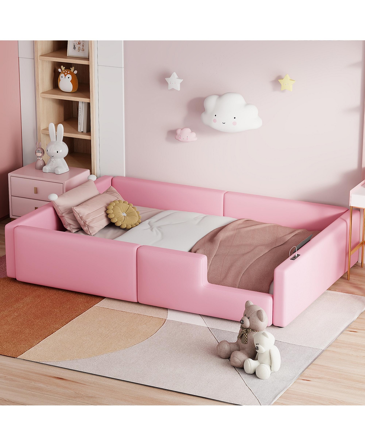 Click here for Lovmor Twin Size Upholstered Platform Bed with Gua... prices