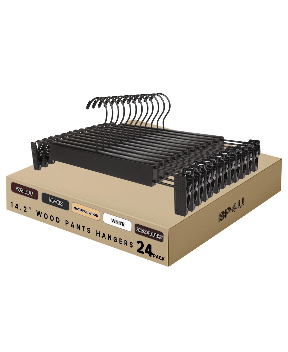 Click here for BP4U 24-Pack Premium Wooden Pants Hangers with Adj... prices