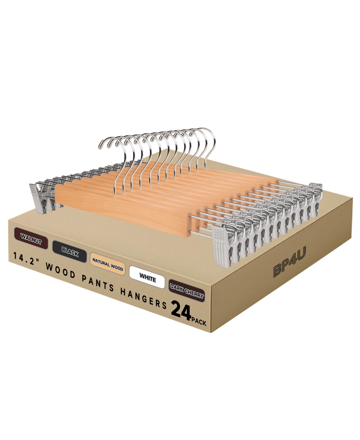 Click here for BP4U 24-Pack Premium Wooden Pants Hangers with Adj... prices
