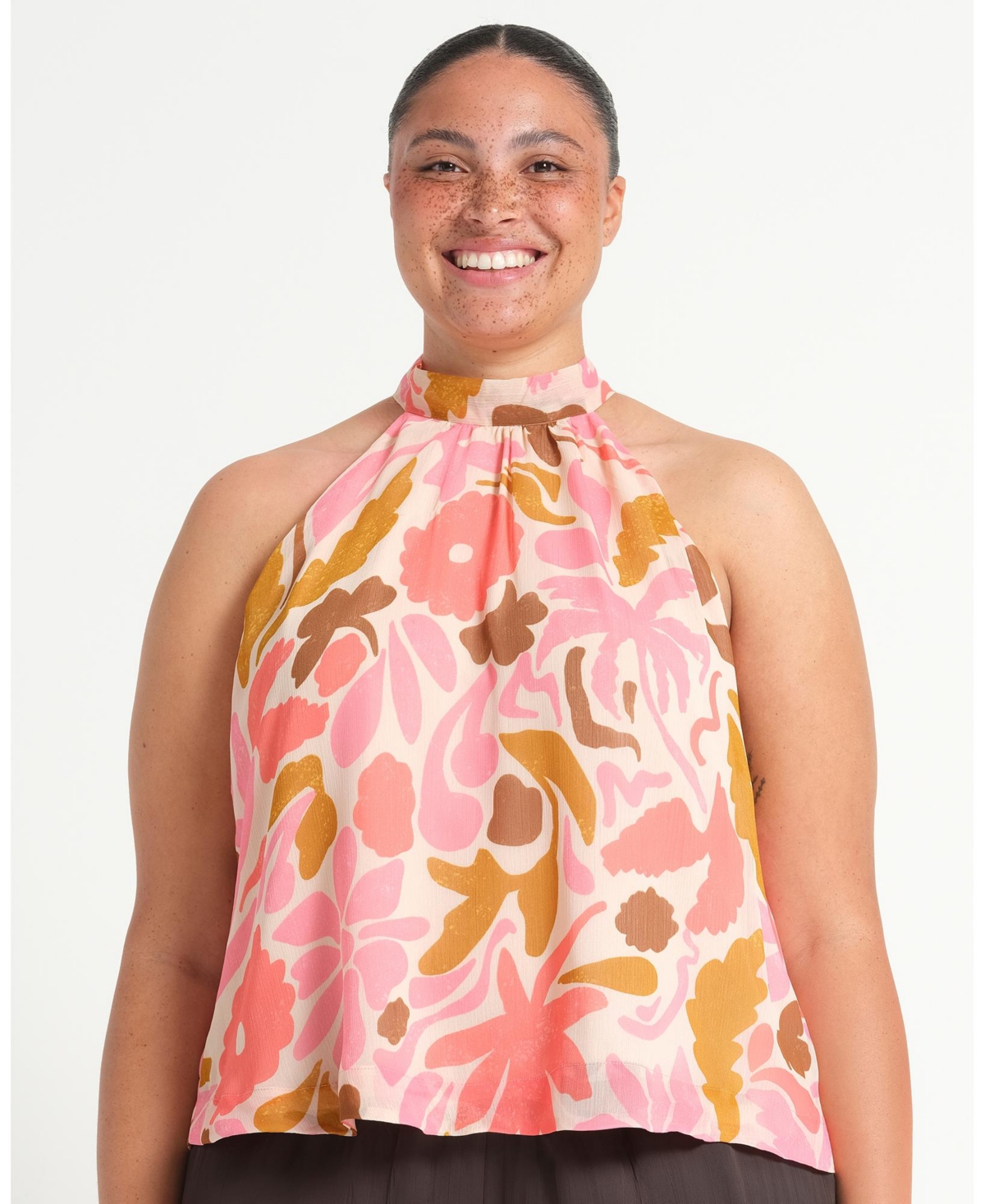 Click here for Estelle Plus Size Luciana Floral Halter Top - Sepi... prices