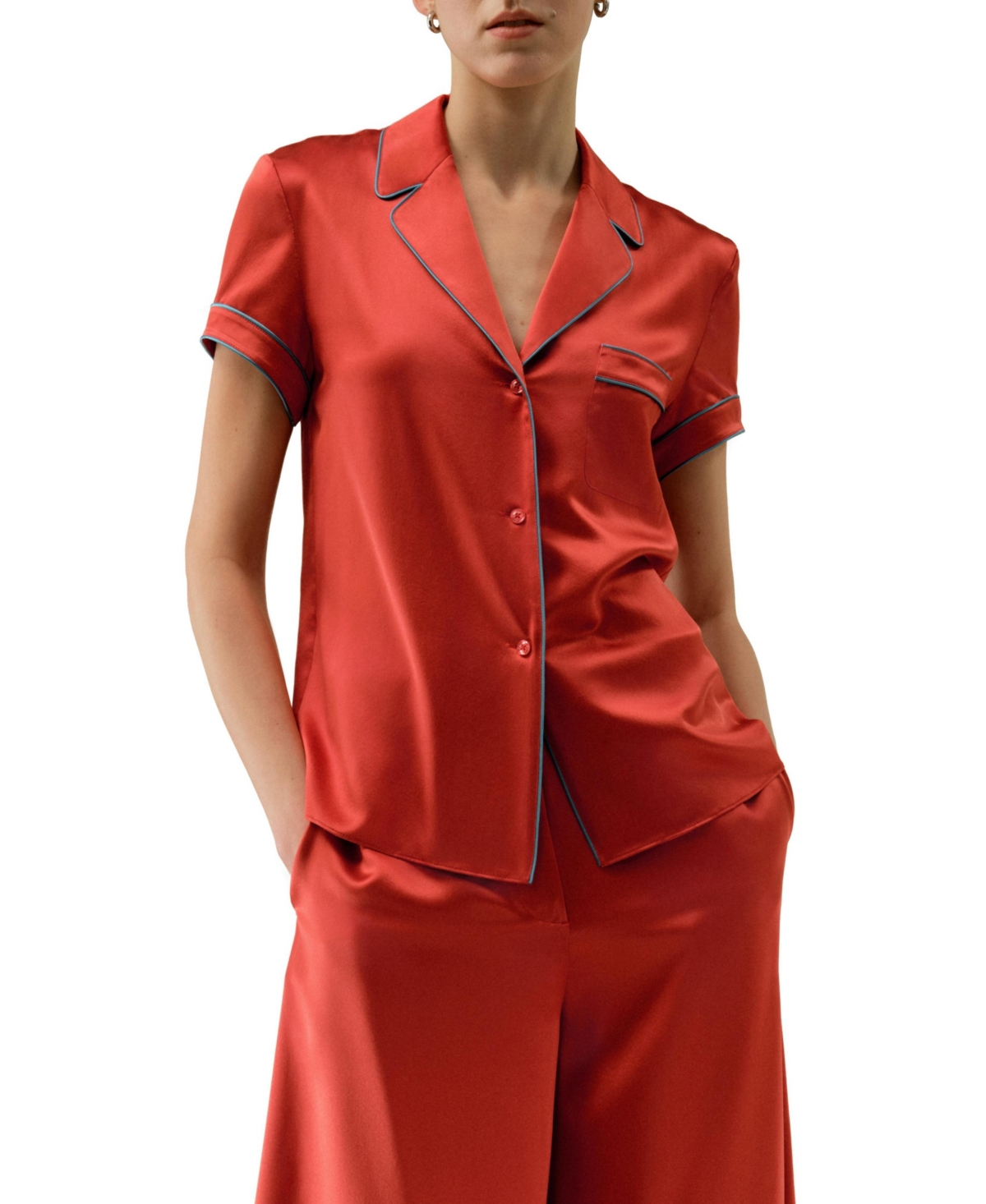 Click here for Lilysilk Womens Lsxes Contrast-Trimmed Silk Shirt... prices