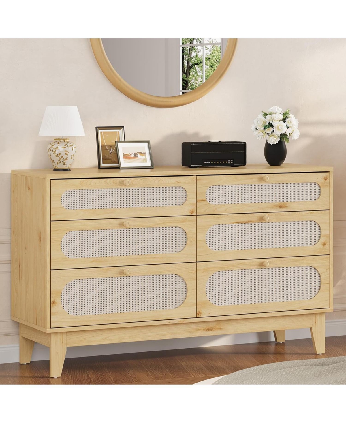 Click here for gaomon Rattan 6 Drawer Dresser  Modern Oak Storage... prices