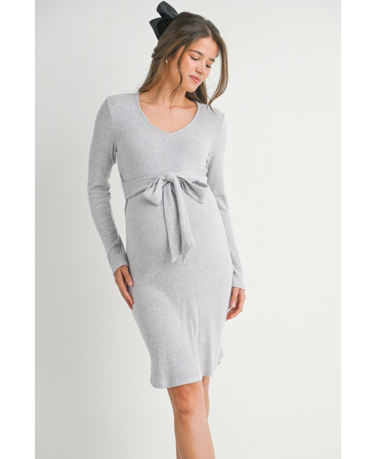 Click here for Hello Miz Maternity Ribbed Knit Tie-Front V Neck D... prices