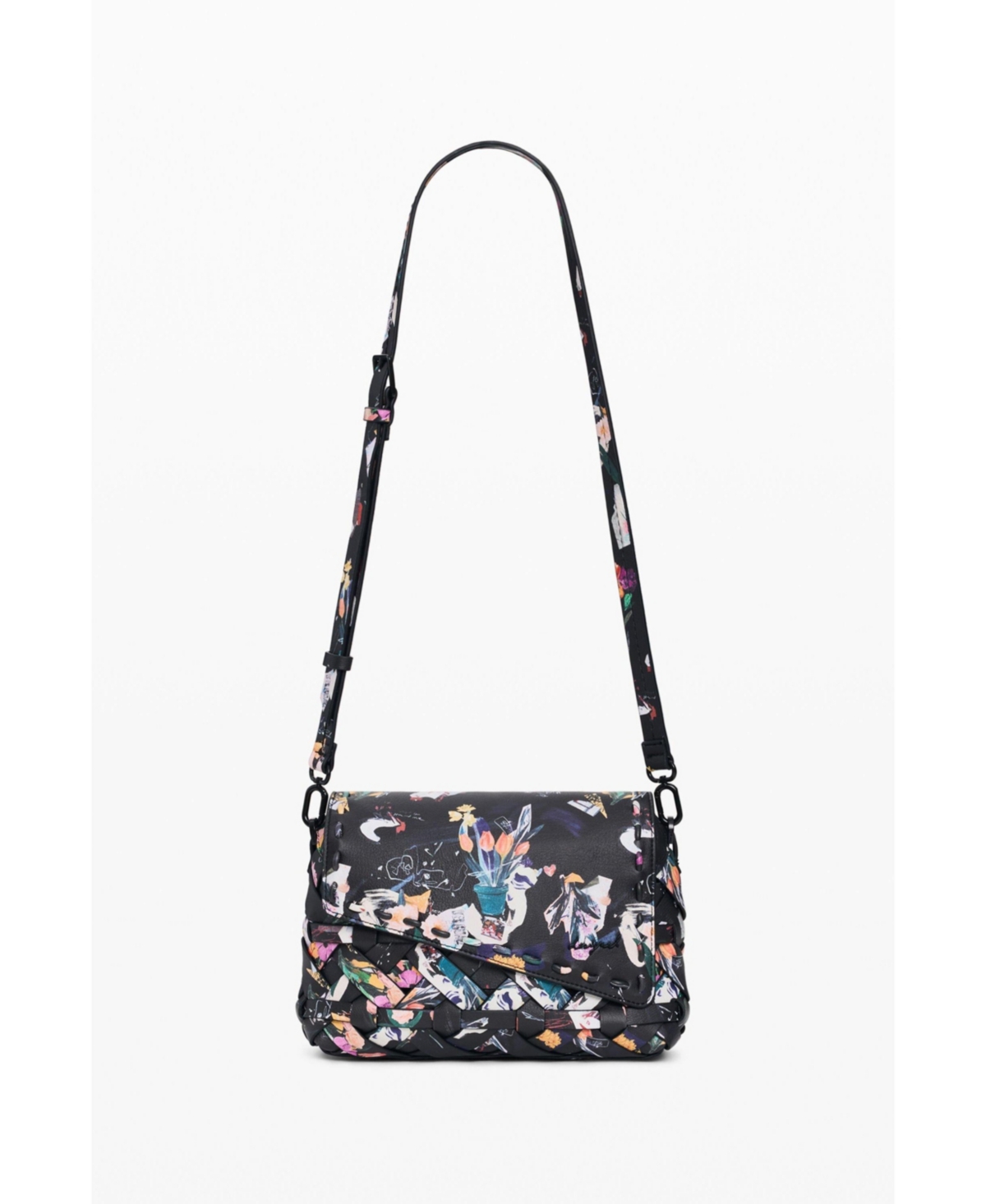 Click here for Desigual Womens Small braided floral bag - Black prices