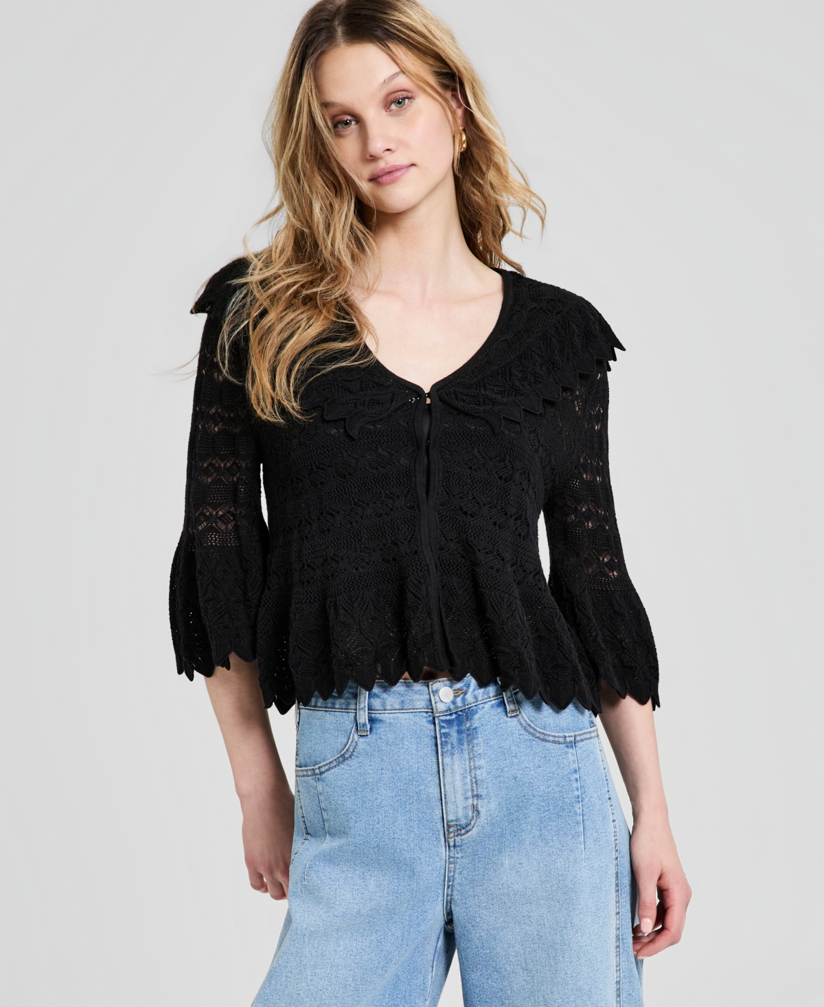 Click here for And Now This Womens Pointelle-Knit Cape-Back Cardi... prices