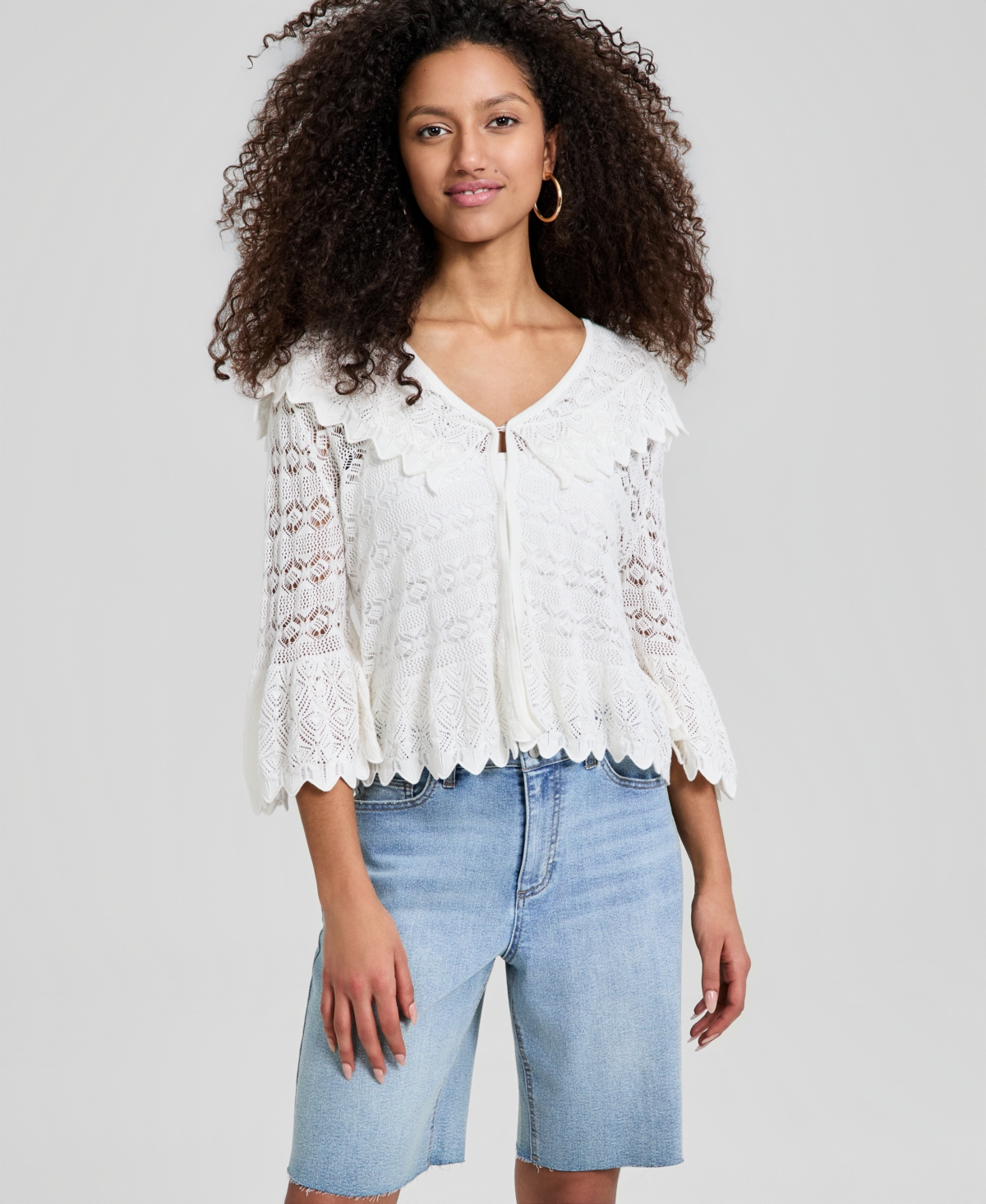 Click here for And Now This Womens Pointelle-Knit Cape-Back Cardi... prices