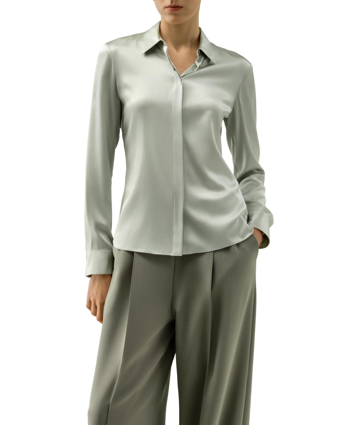 Click here for Lilysilk Womens Elegant Silk Slim Fit Shirt - Silv... prices