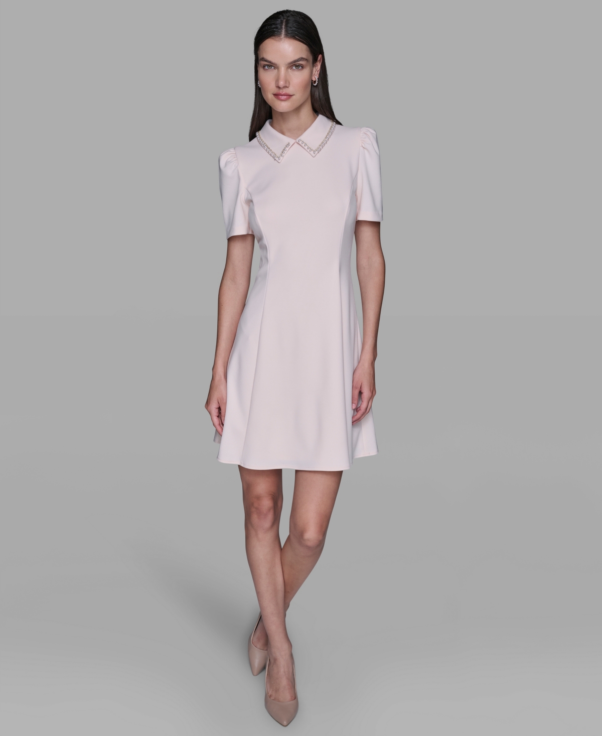 Click here for Womens Embellished-Collar Mini Dress - Rose prices