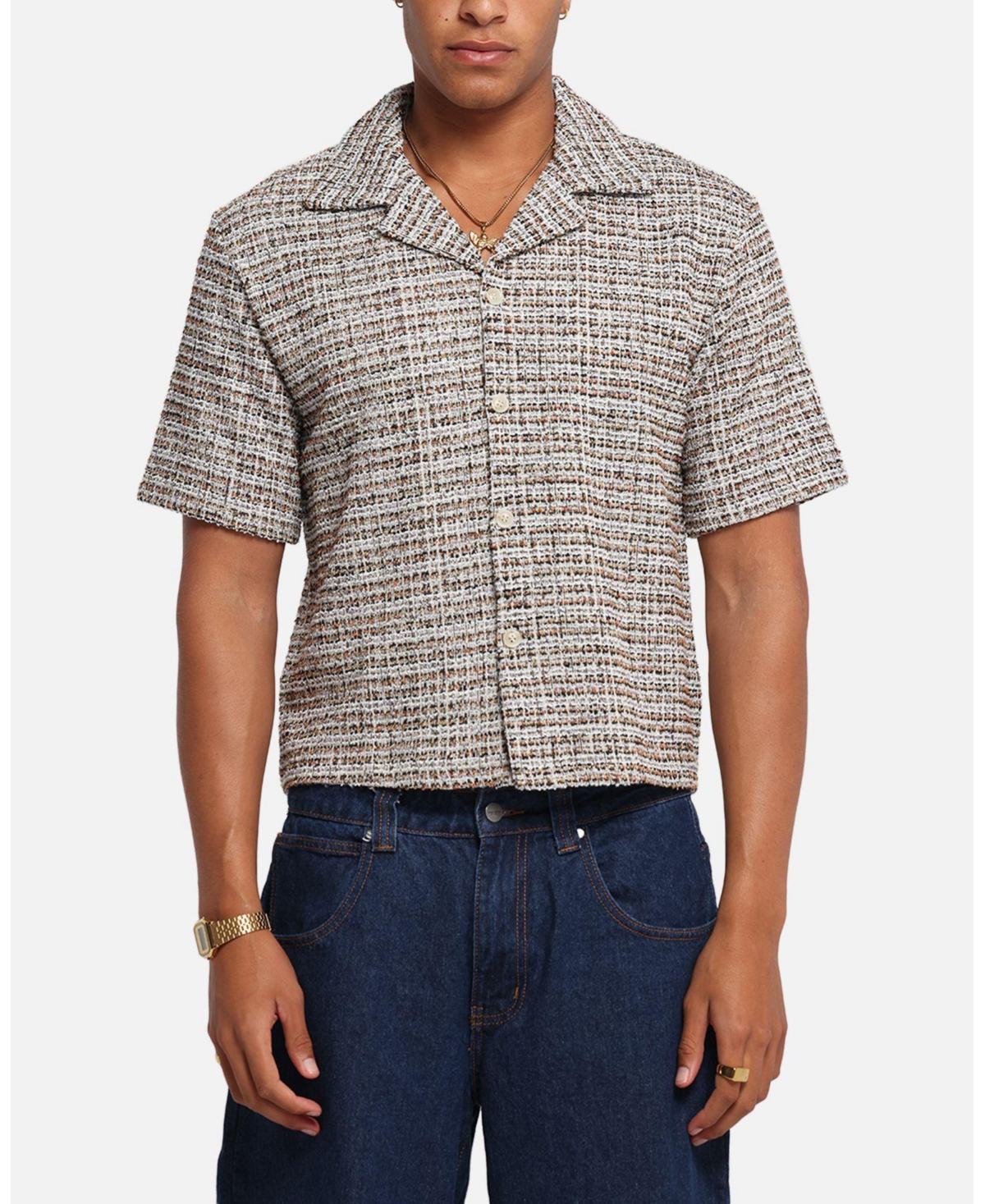 Click here for Xxiii Mens Boucle Tweed Crop Button Up Shirt prices