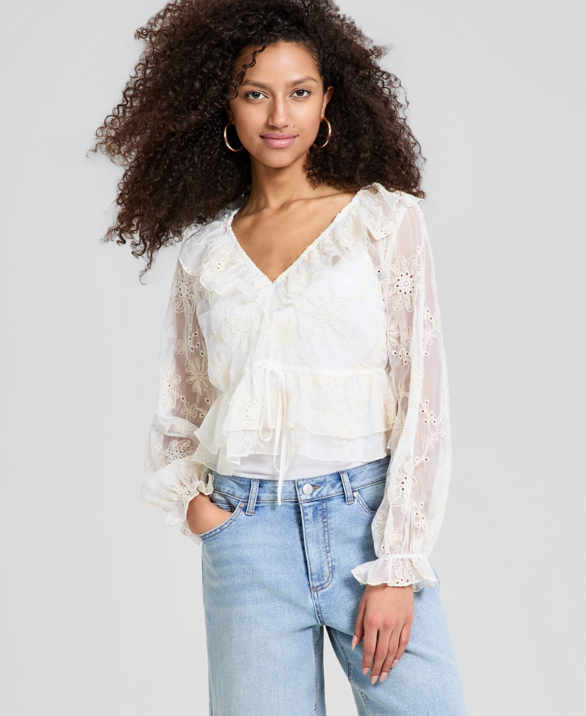 Click here for And Now This Womens Embroidered Ruffled Top  Macys... prices