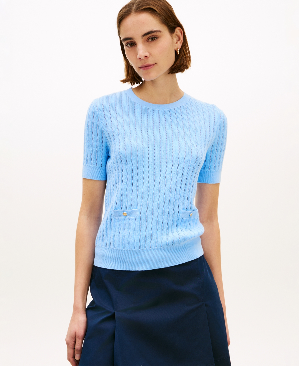 Click here for Tommy Hilfiger Womens Pointelle Ribbed Short-Sleev... prices