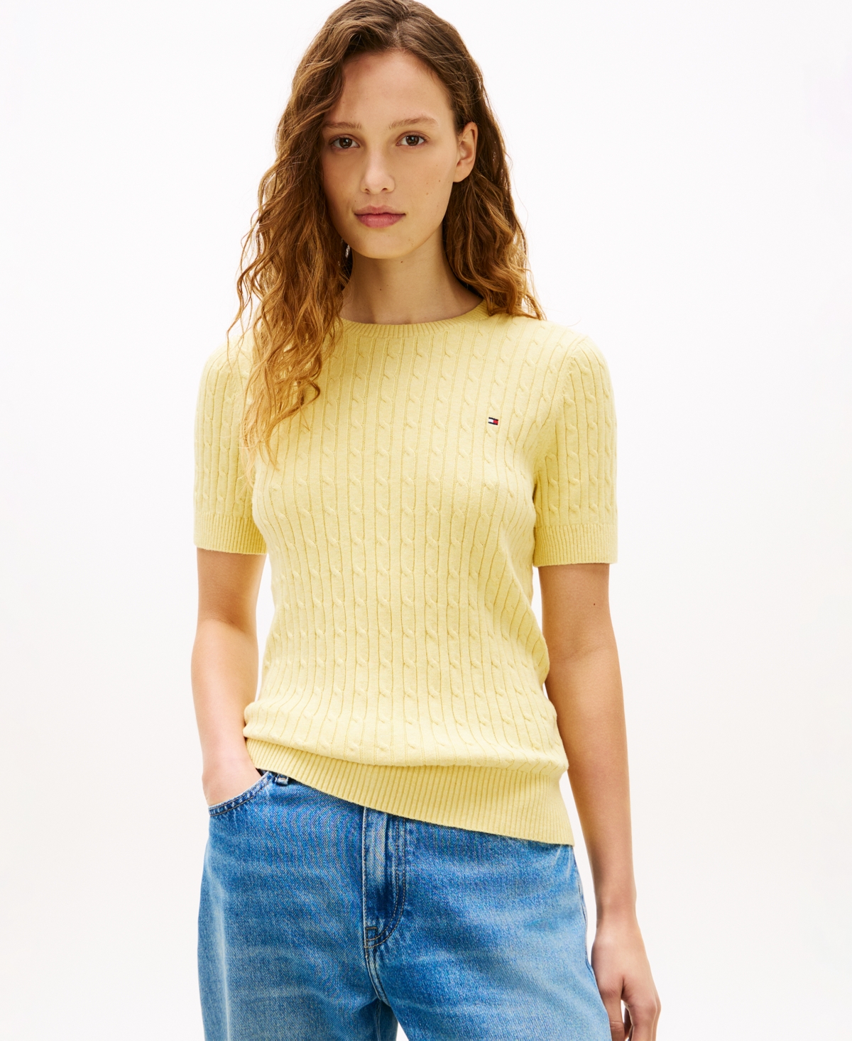 Click here for Tommy Hilfiger Womens Pointelle Ribbed Short-Sleev... prices