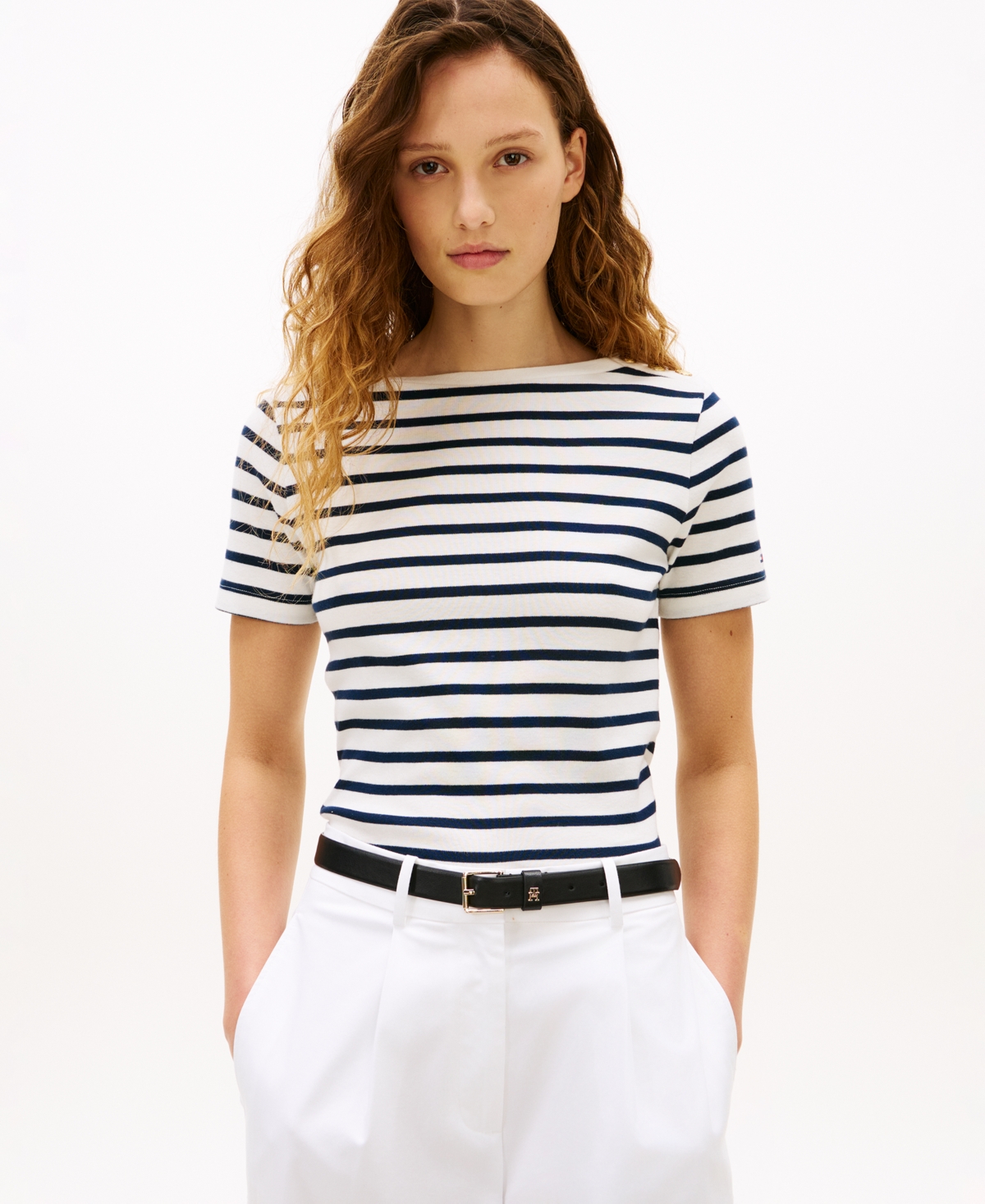 Click here for Tommy Hilfiger Womens Stripe Boxy T-Shirt - Dark N... prices