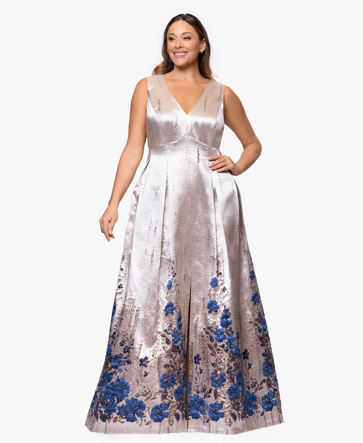Click here for Betsy & Adam Plus Size Jacquard Print V-Neck Gown... prices