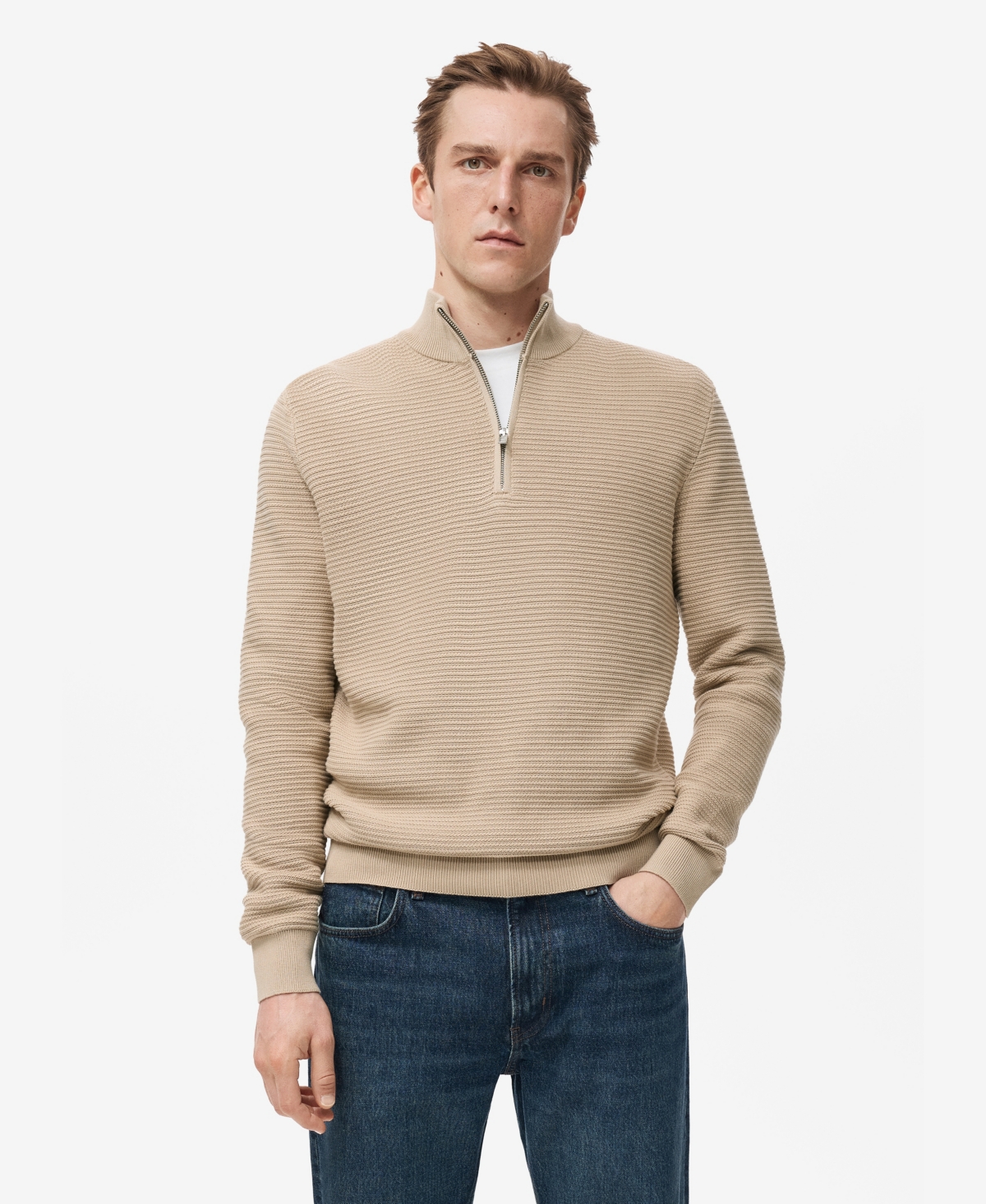 Click here for Mango Mens Cotton Structured Sweater - Beige prices