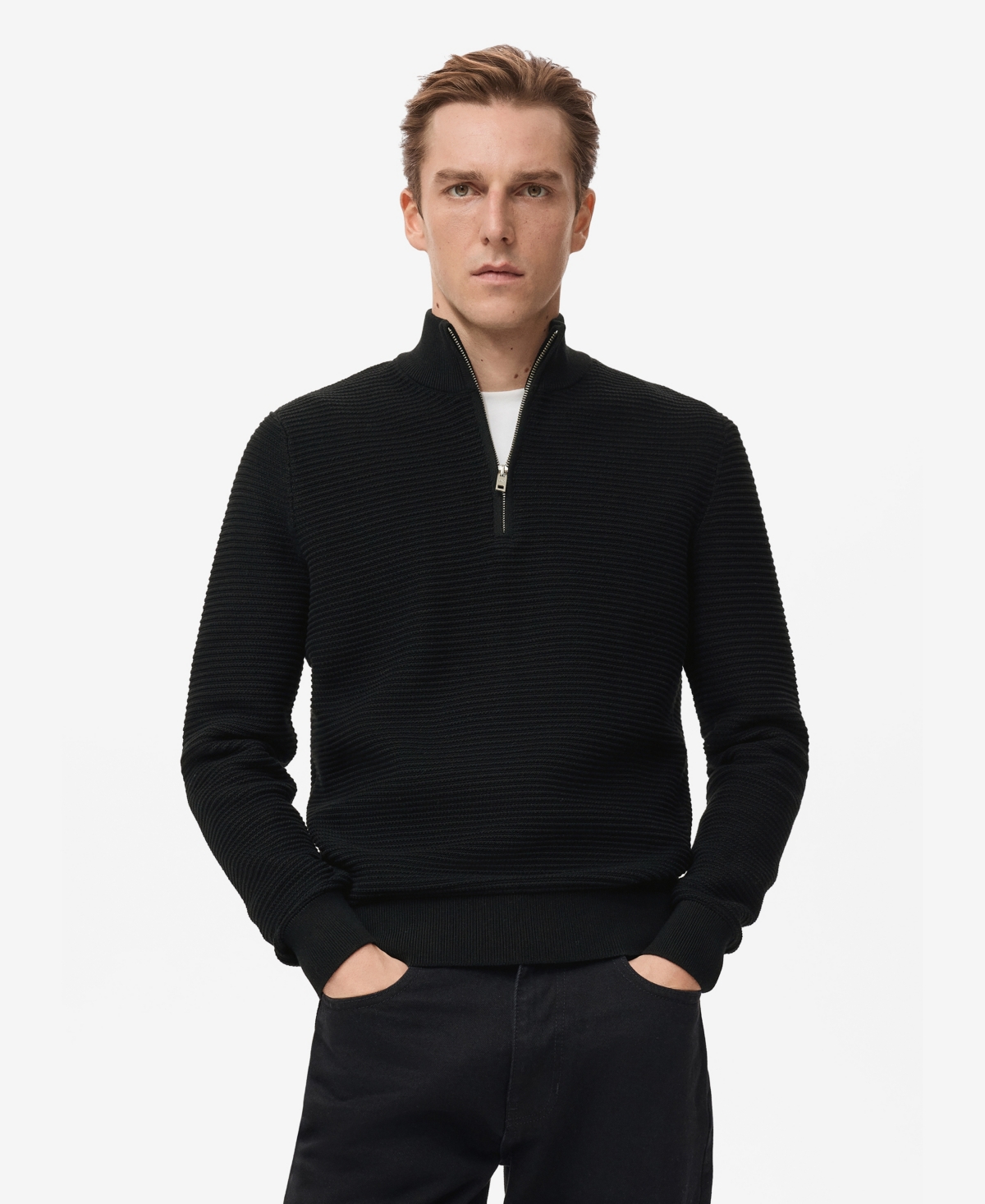 Click here for Mango Mens Cotton Structured Sweater - Black prices