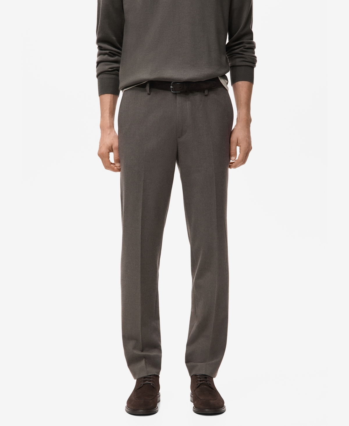 Click here for Mango Mens Pleated Slim-Fit Pants - Medium Brown prices