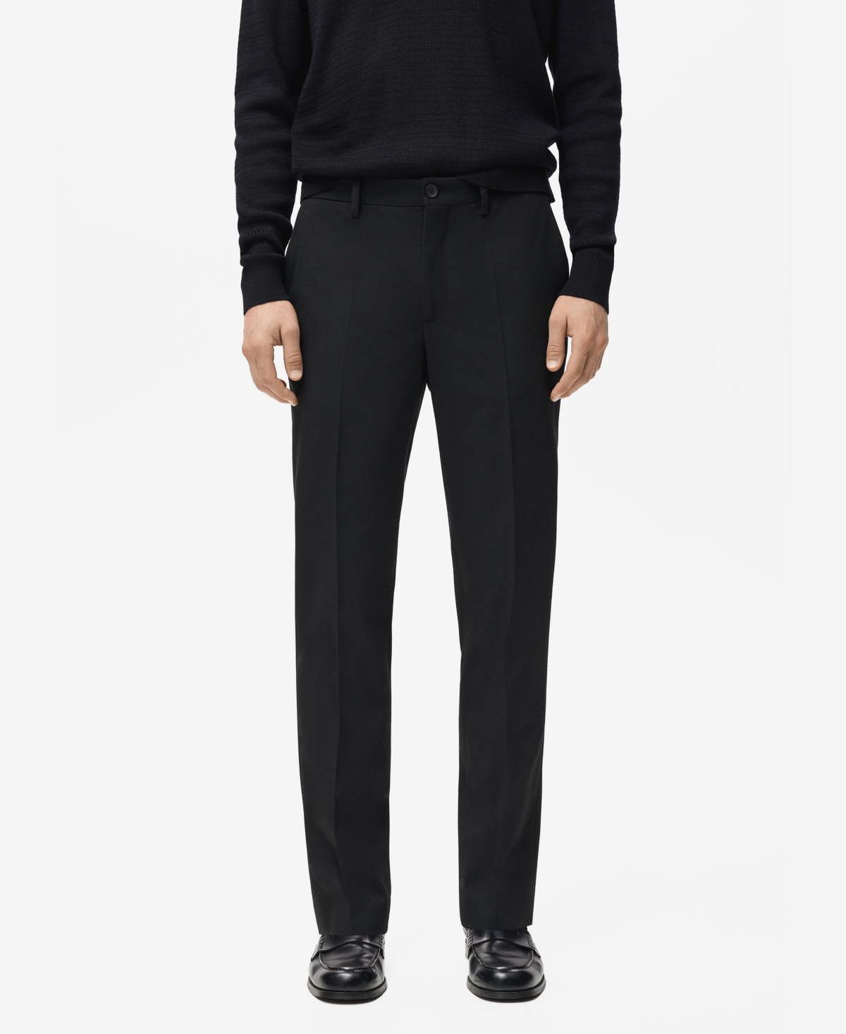 Click here for Mango Mens Pleated Slim-Fit Pants - Black prices